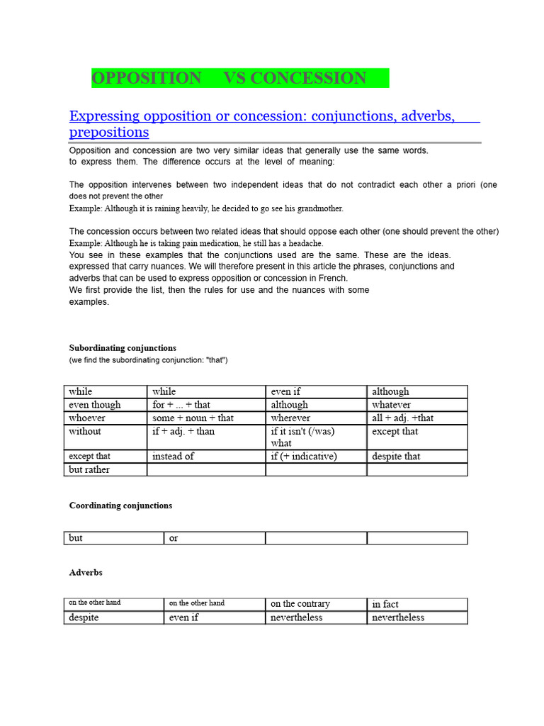 Concession vs Opposition | PDF | Adverb | Pronoun