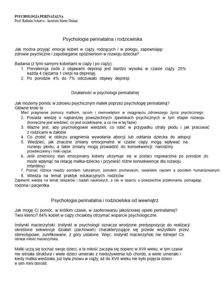 Psychologia Perinatalna - Rafaela Schiavo | PDF