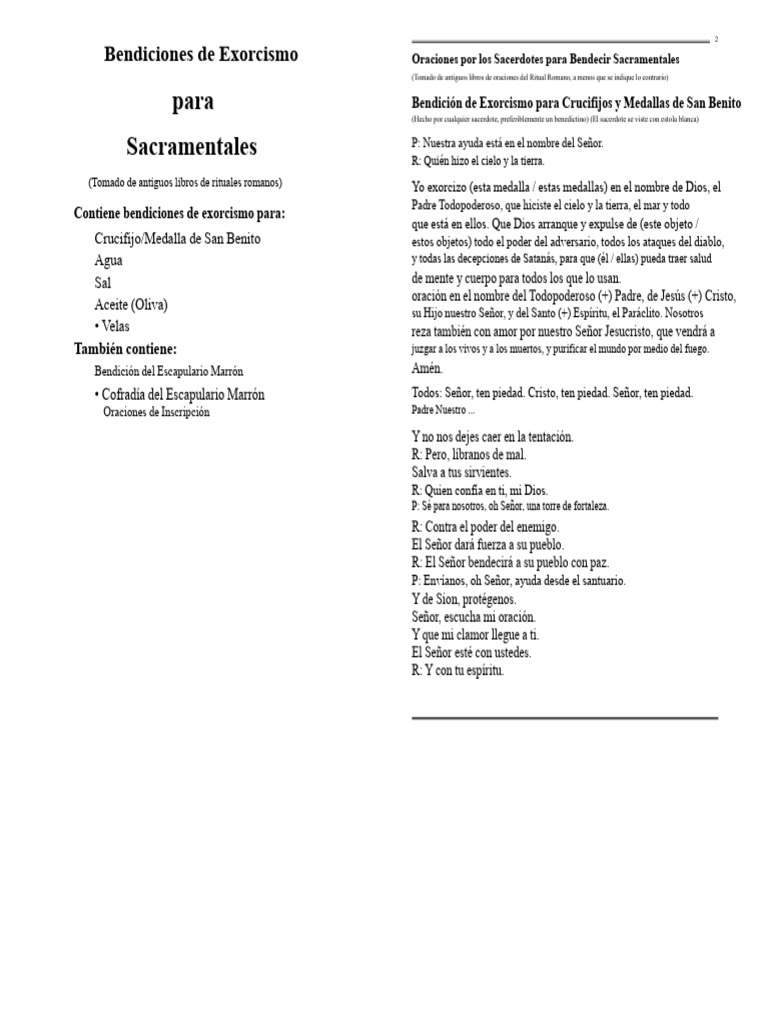 Ritual de Exorcismo Bendiciones Vieja Católica 8-5 X 14 | PDF | Cristo ...