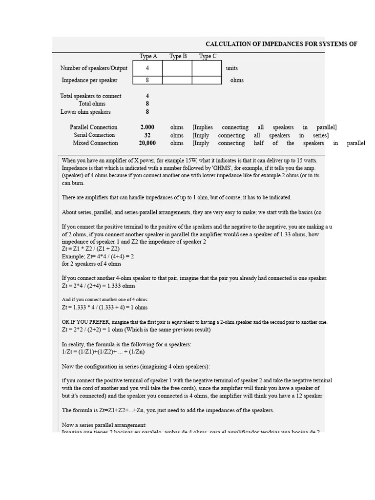 Calculation of Audio Impedances | PDF | Loudspeaker | Amplifier