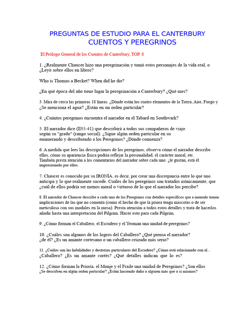 Tales Preguntas de Discusión | PDF | Virginidad | Los cuentos de Canterbury