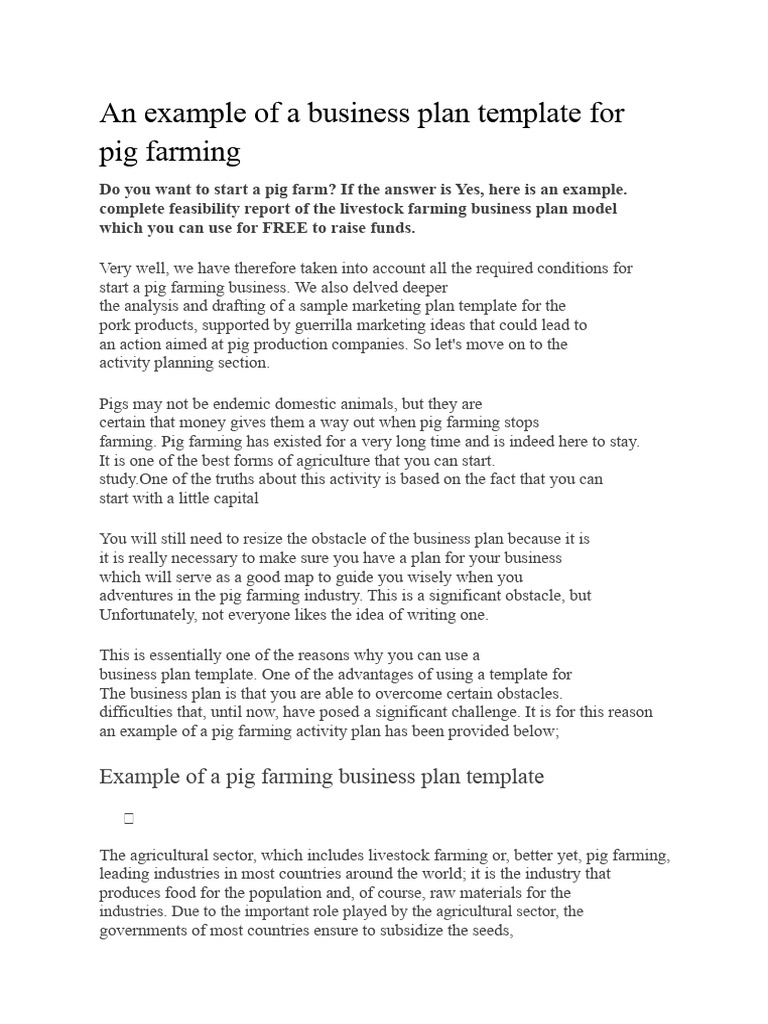 Pig Farming Business Plan Template | PDF | Agriculture | Livestock