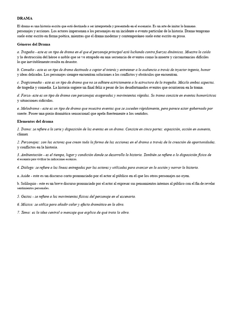 Tipos y Elementos del Drama | PDF | Tragedia | Comedia