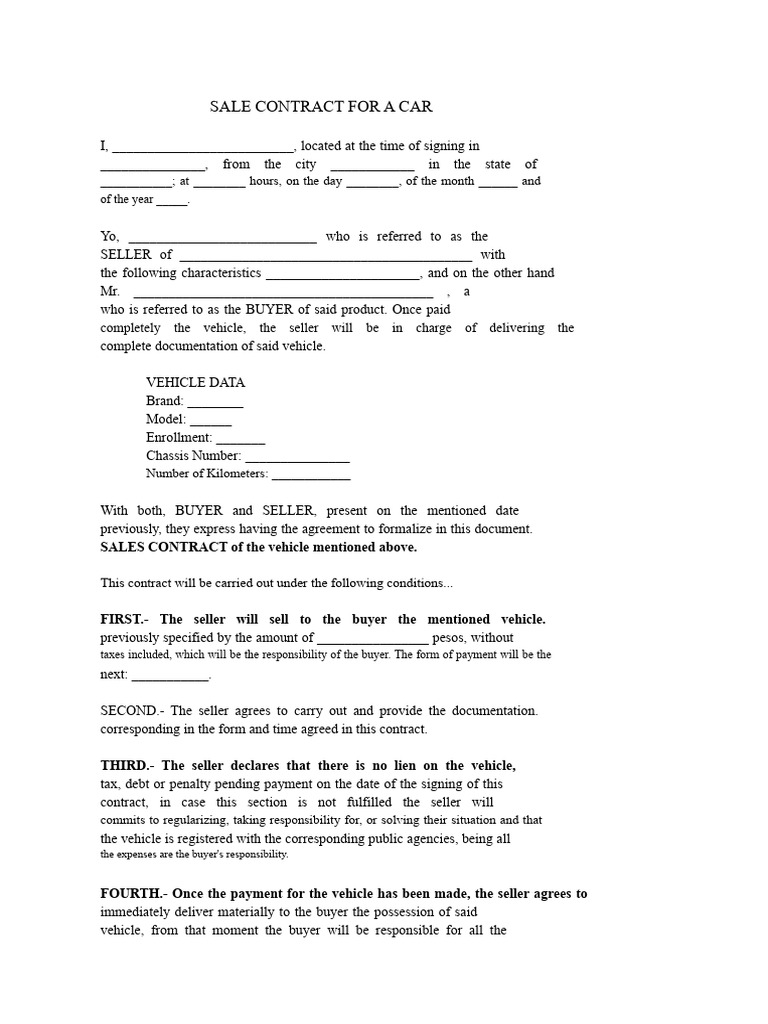 Car Sale Contract Template | PDF | Payments | Business Law