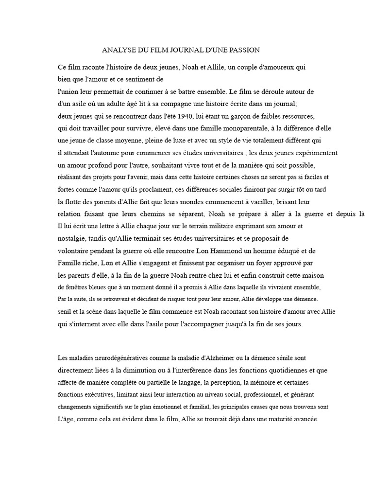Analyse du film "Journal d'une passion" | PDF | Démence | Maladie d ...