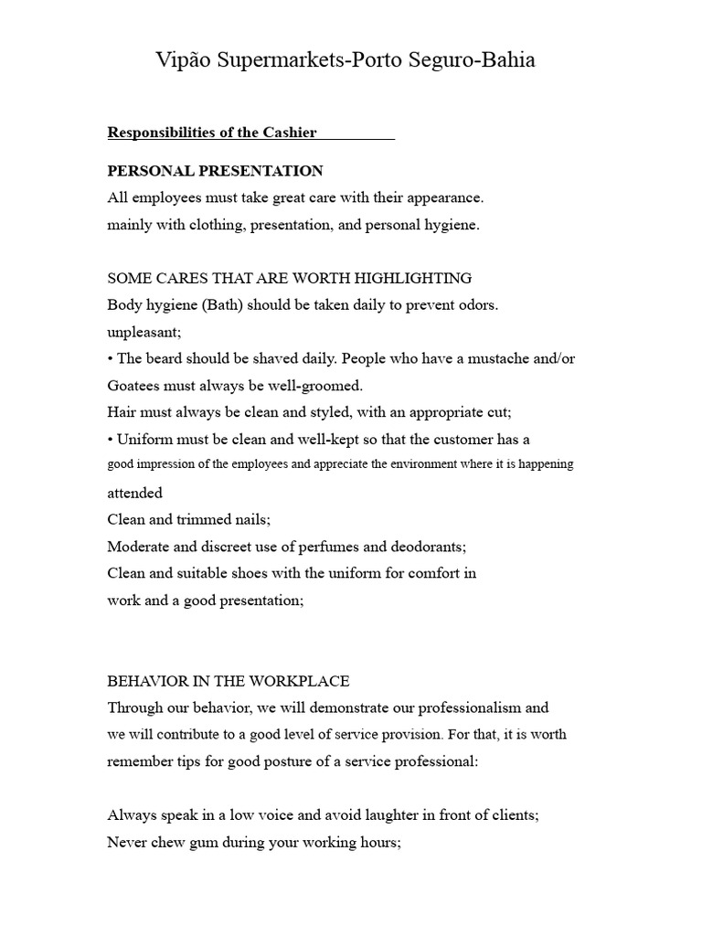 Responsibilities of The Cashier | PDF