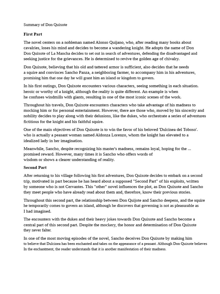 Summary of Don Quixote | PDF | Don Quixote | Spanish Novels