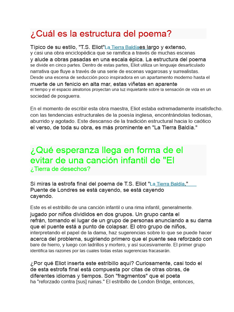 ¿Cuál Es La Estructura Del Poema? | PDF | TS Eliot | Modernismo literario