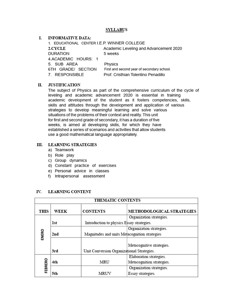 Syllabus For First and Second Year of Secondary School - Physics | PDF ...