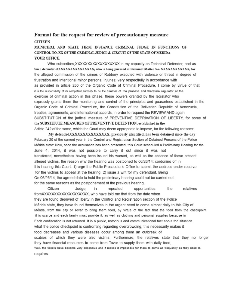 Format For Request For Review of Precautionary Measure | PDF | Crimes ...