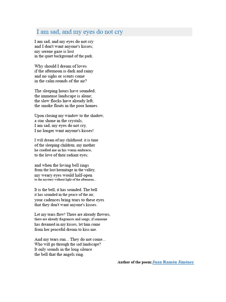 Poem I Am Sad and My Eyes Do Not Cry | PDF