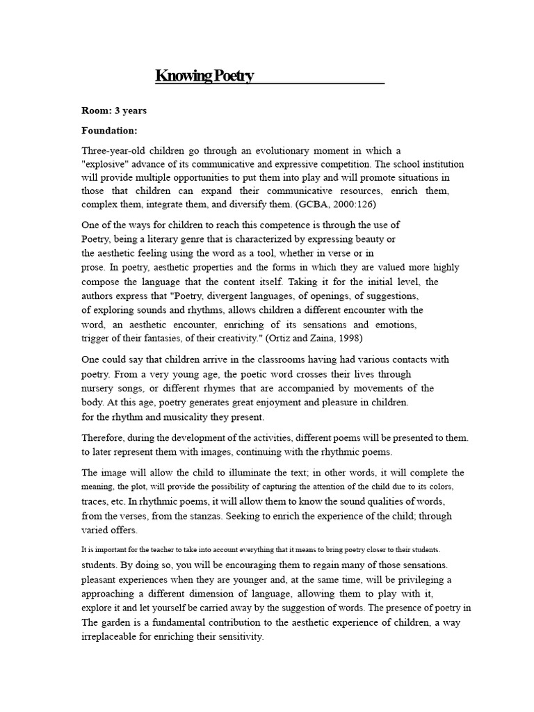 Sequence of Poems (3-Year-Olds Classroom) | PDF | Poetry | Aesthetics