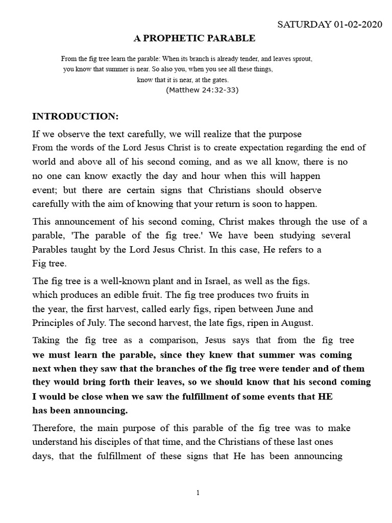 A Prophetic Parable. The Parable of The Fig Tree | PDF | Second Coming ...