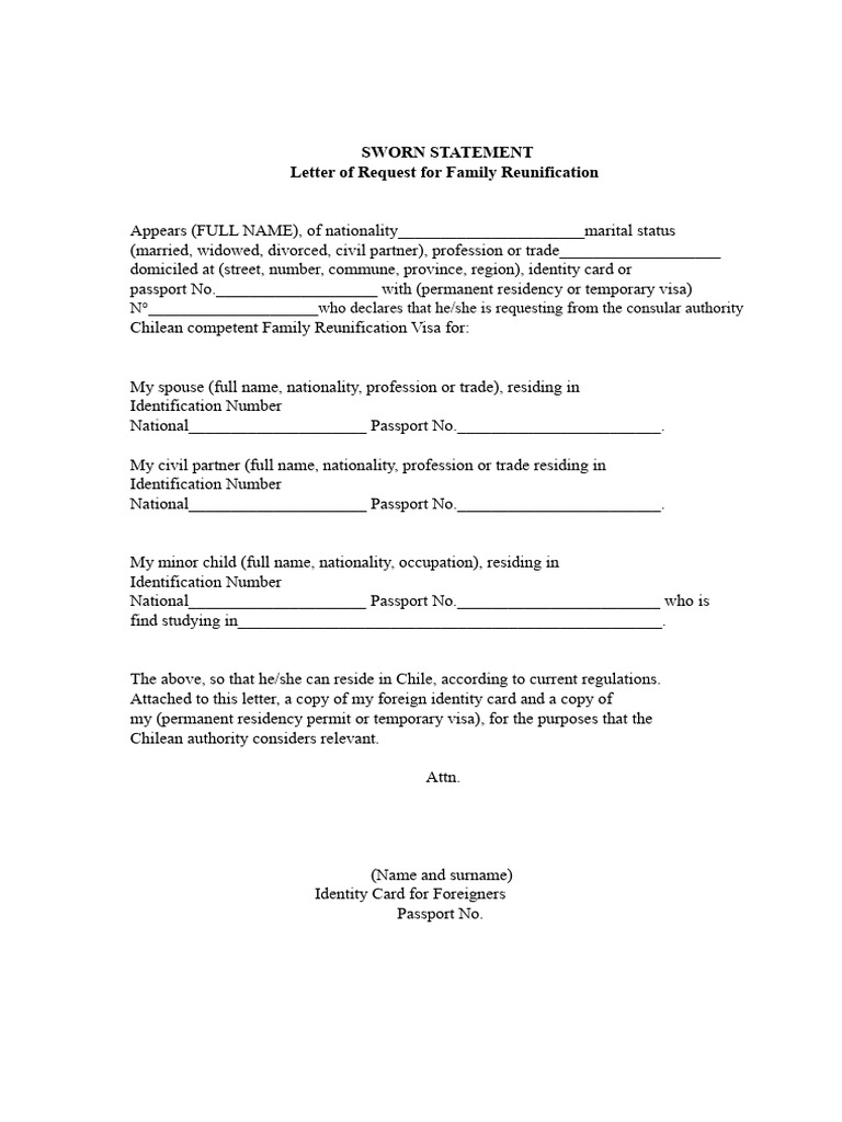 Family Reunification Visa Request Template | PDF