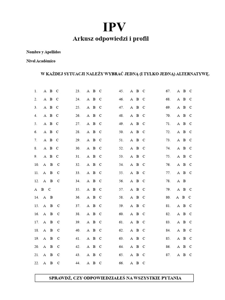 IPV Arkusz Odpowiedzi PDF | PDF