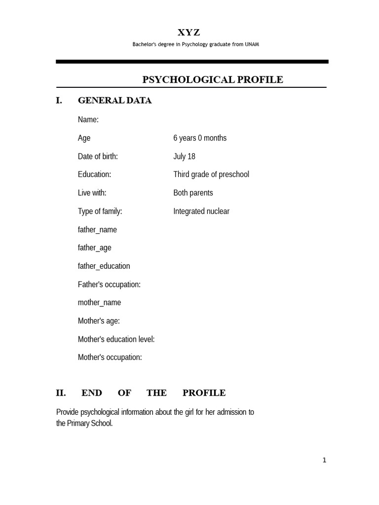 Psychological Profile for Primary School Admission | PDF | Psychology ...