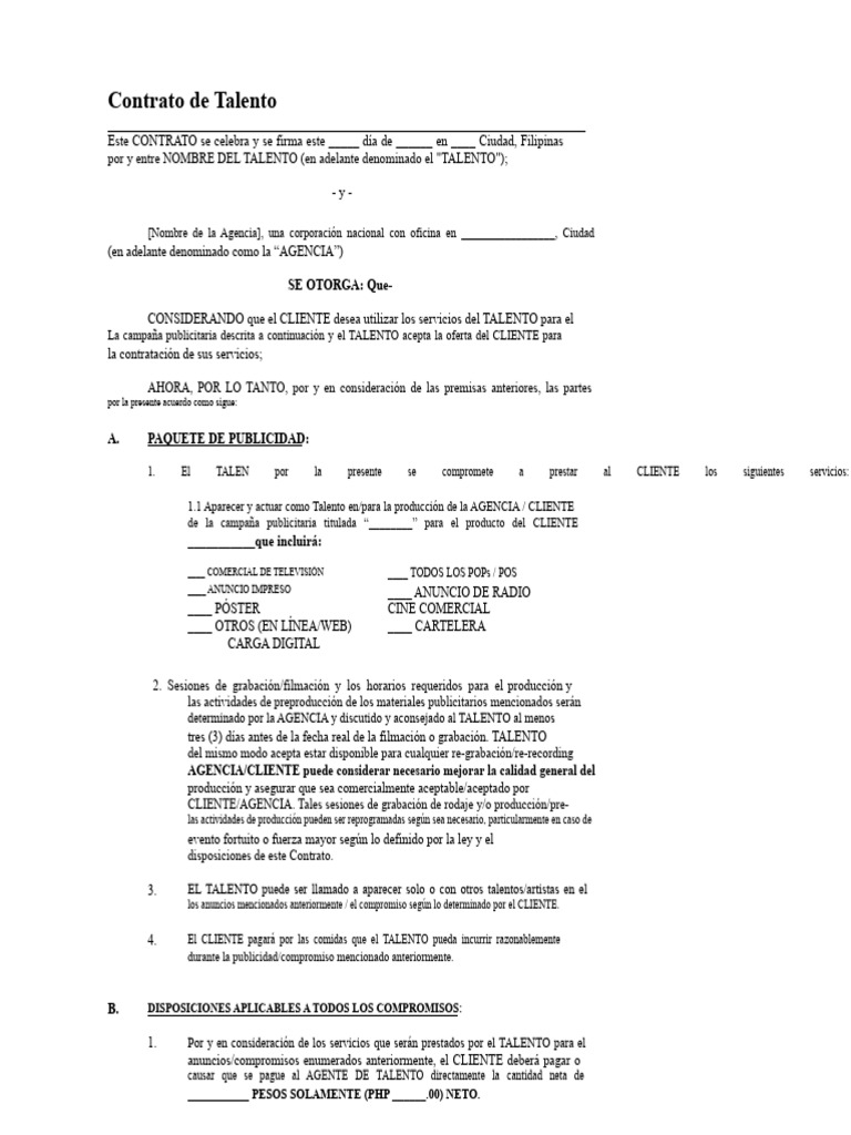 Contrato de Talento | PDF | Publicidad | Póliza de seguros