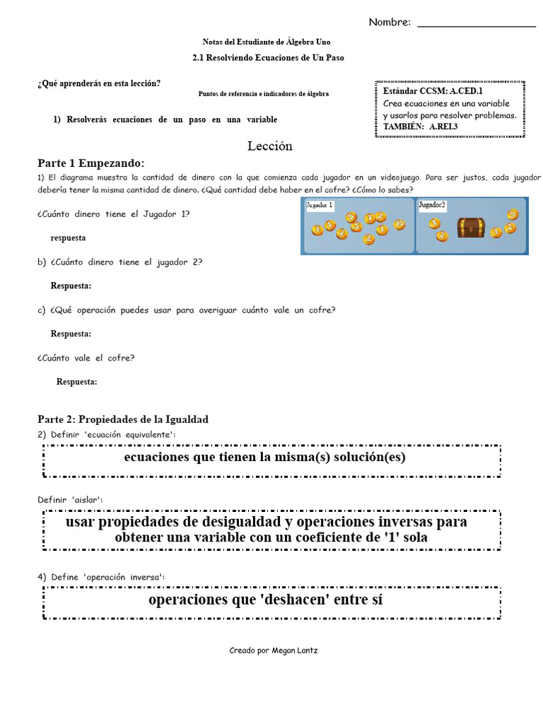 2 1 Notas Ecuaciones de Un Paso | PDF | Ecuaciones | Álgebra