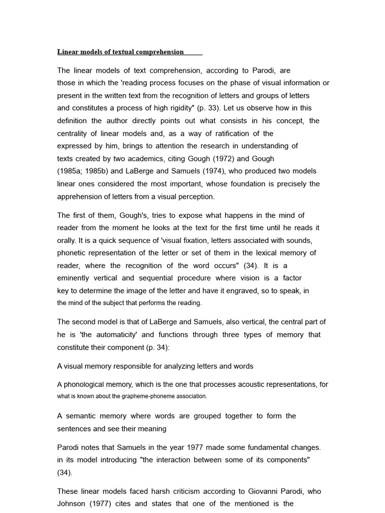 Linear Models of Text Comprehension | PDF | Psycholinguistics | Reading ...