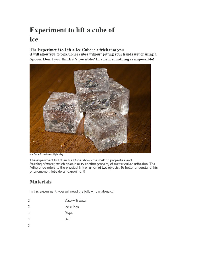 Experiment To Lift An Ice Cube | PDF | Ice | Freezing