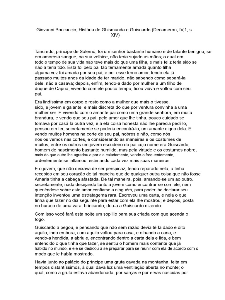A Tragédia de Ghismunda e Guiscardo | PDF | Amor | Virtude