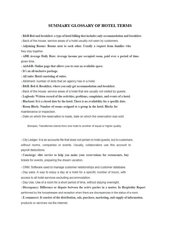 Hotel Terms Glossary for Travelers | PDF | Hotel | Travel Agency