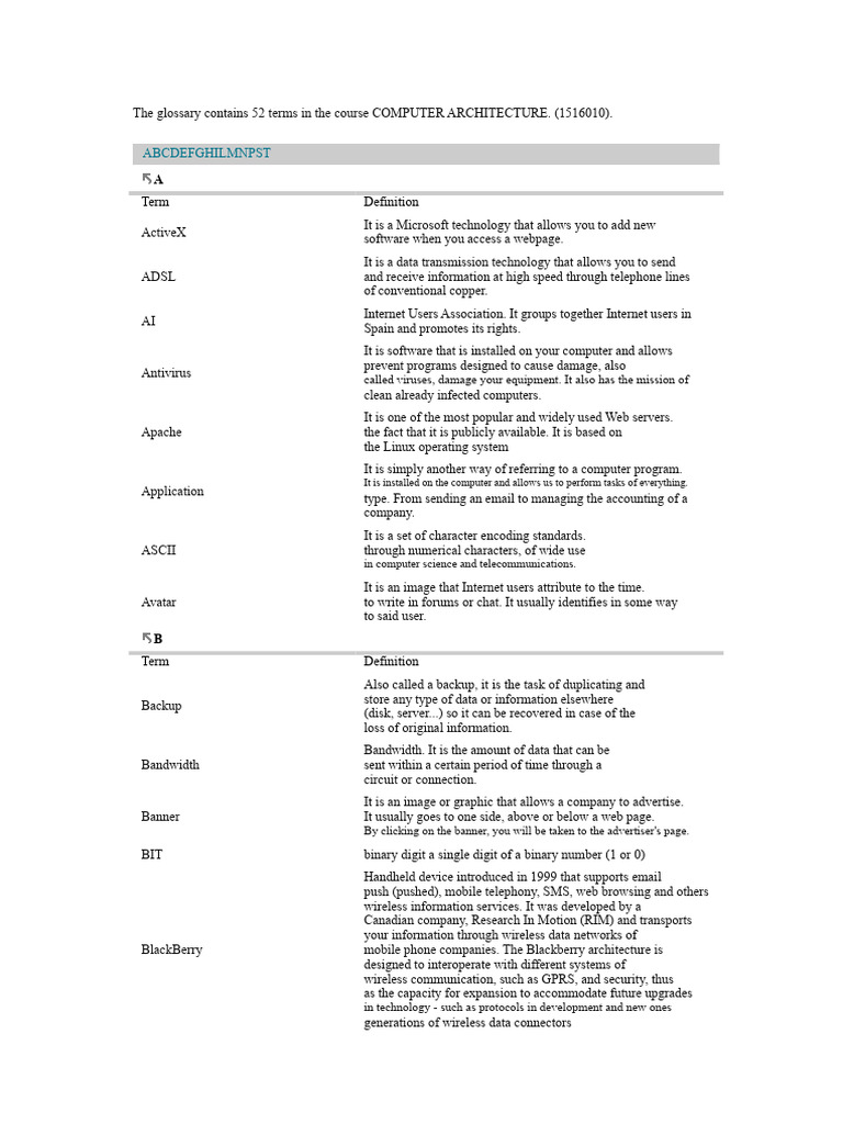 Computer Architecture Glossary | PDF | Microcomputers | Programming