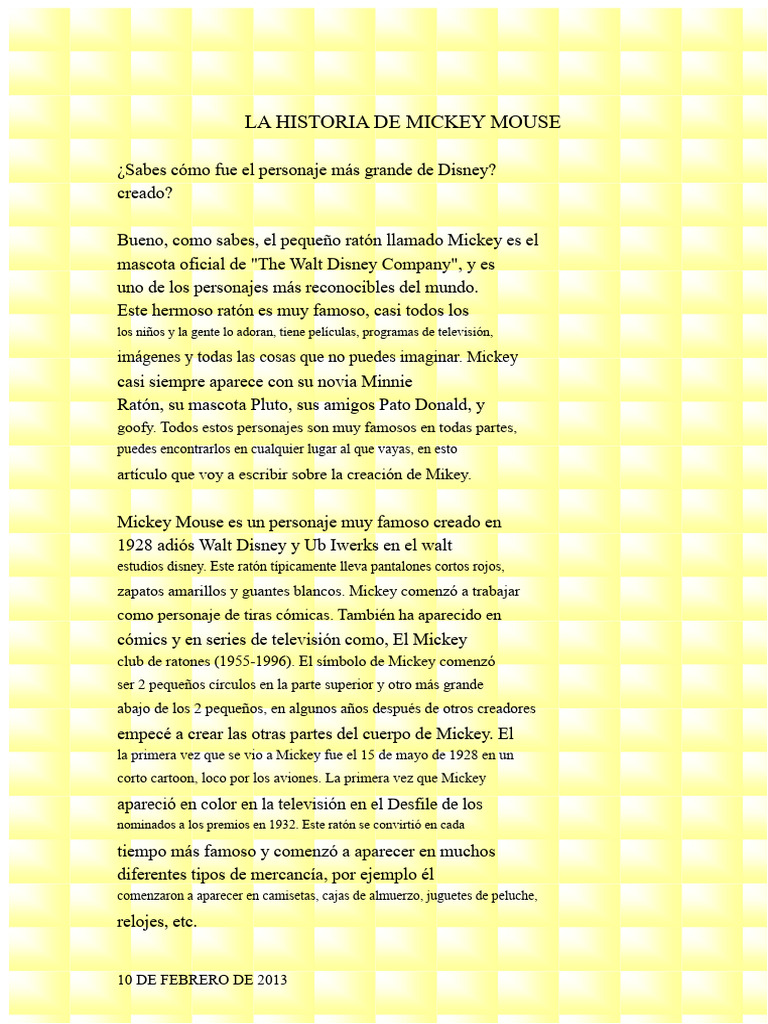 Biografía de Mickey Mouse: Su Historia | PDF | Walt Disney | La ...