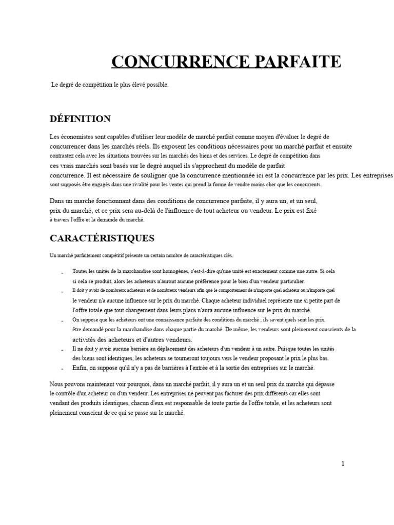 Définition de la concurrence parfaite | PDF | Concurrence pure et ...