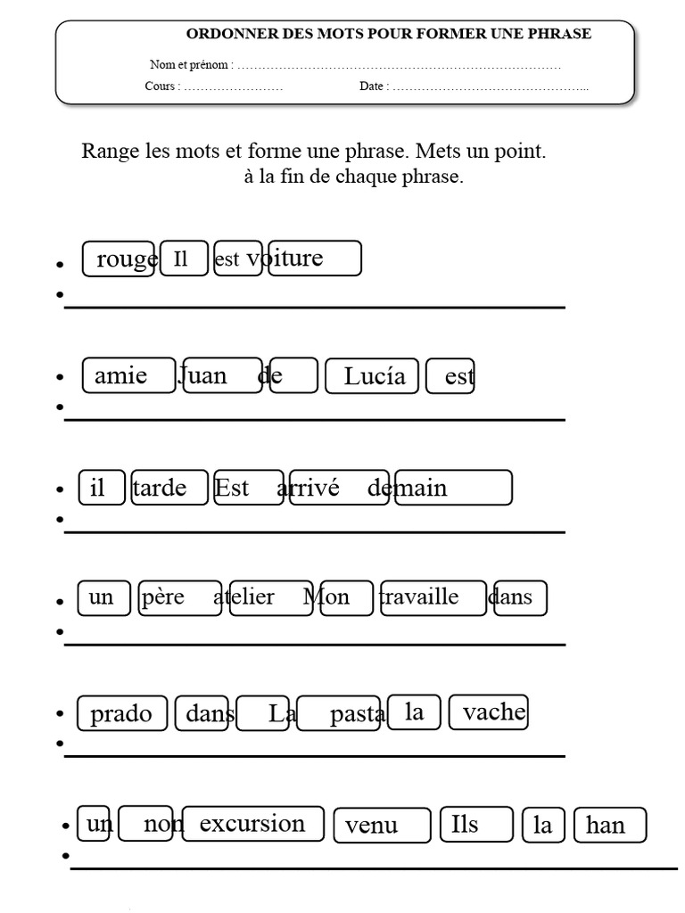 Ordonner Des Mots Former Des Phrases | PDF