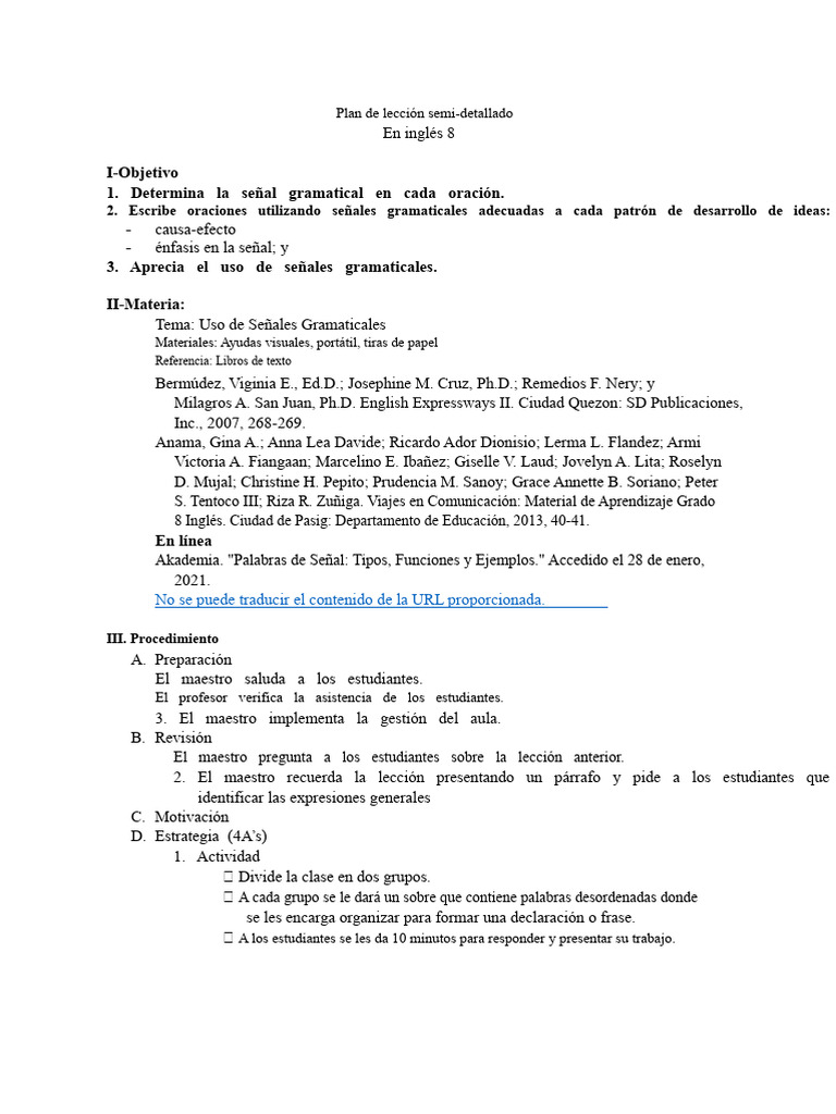 Plan de Lección 4a de Nikki | PDF