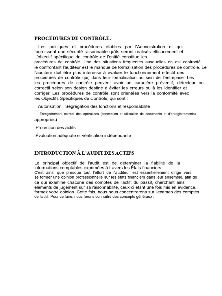 Procédures de contrôle et audit des actifs | PDF | Comptabilité | Banques