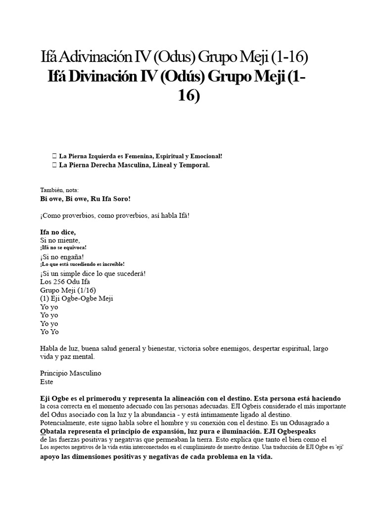 Ifá Adivinación Odu Meji | PDF
