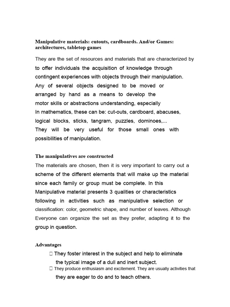Manipulative materials | PDF | Learning | Psychology