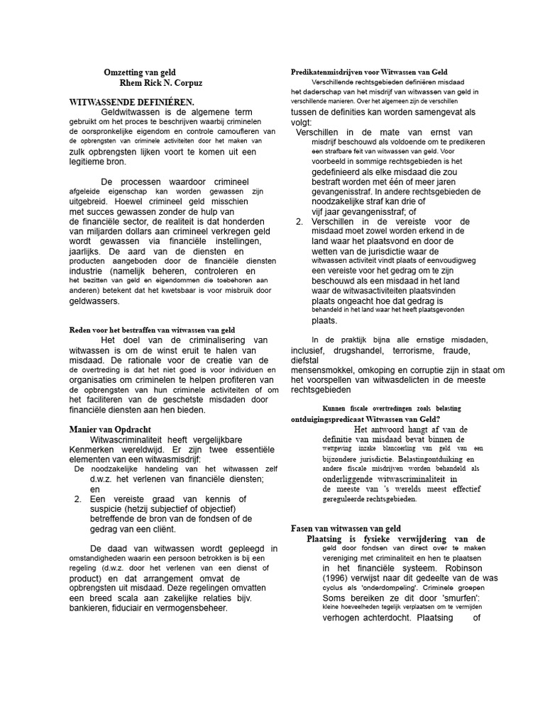 Witwassen van geld | PDF
