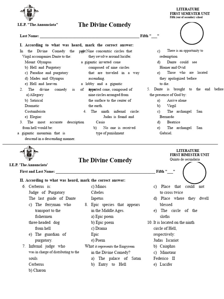 The Divine Comedy Questions 2 | PDF | Divine Comedy | Inferno (Dante)