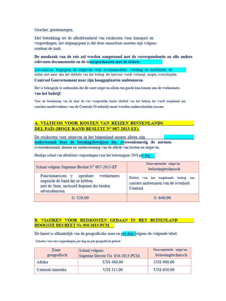 Reiskosten en Vergoedingen Voor Binnenlands en Buitenlands Reizen | PDF
