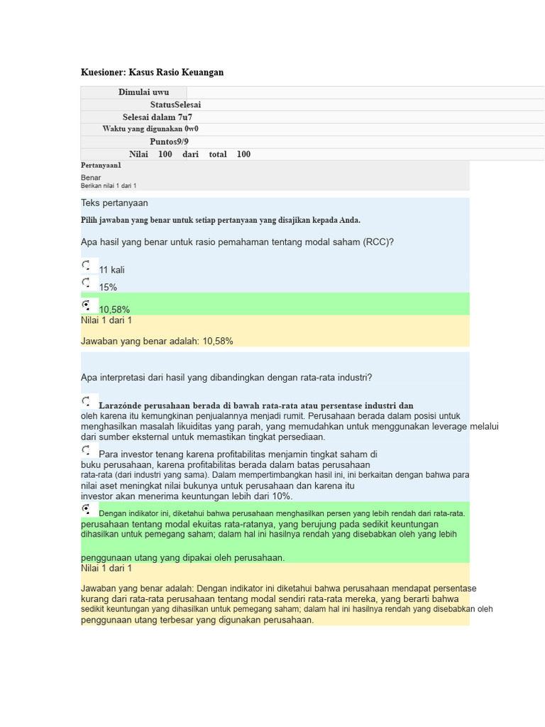 Kuesioner: Kasus Rasio Keuangan | PDF