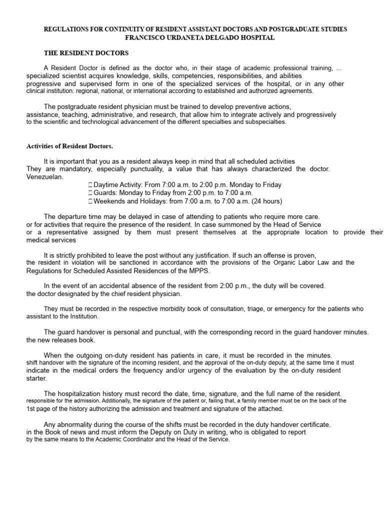 Resident Doctor Regulations and Duties | PDF | Residency (Medicine ...