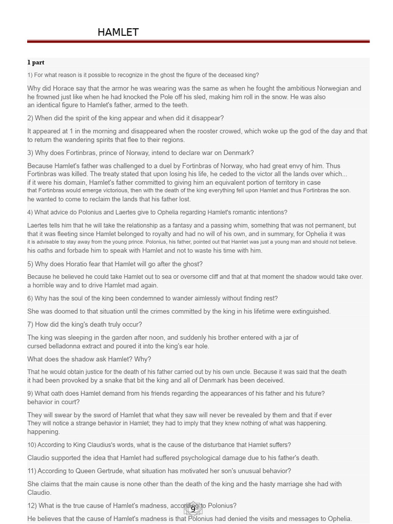 Questions and Answers Hamlet | PDF | Hamlet
