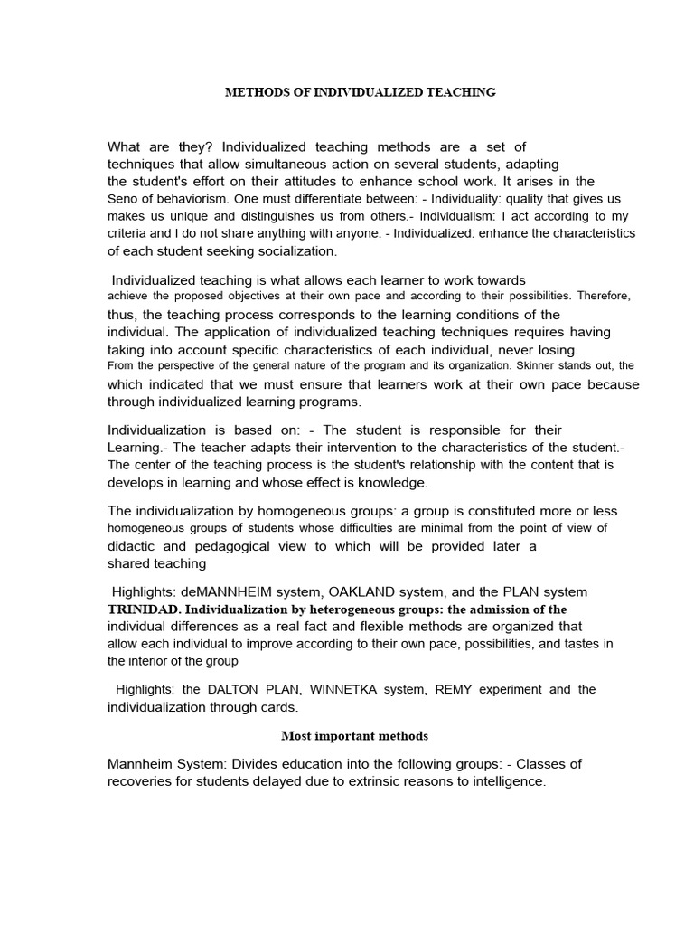 Individualized Teaching Methods Explained | PDF | Learning | Teaching ...