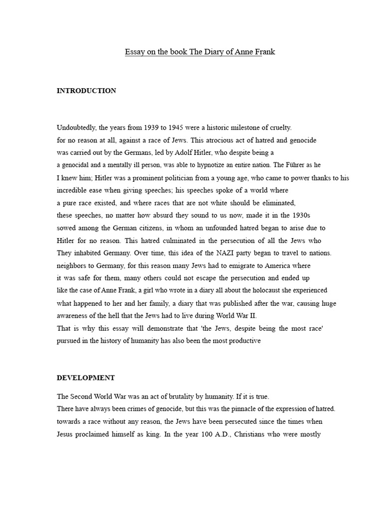Essay on the Book The Diary of Anne Frank | PDF | Adolf Hitler ...