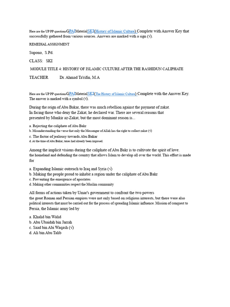 The Following Are The Questions For The UP PPG PAI Material SKI | PDF