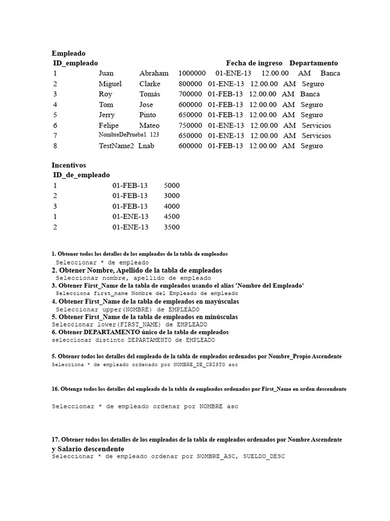 Ejercicio de Consulta SQL | PDF | SQL | Modelo de datos