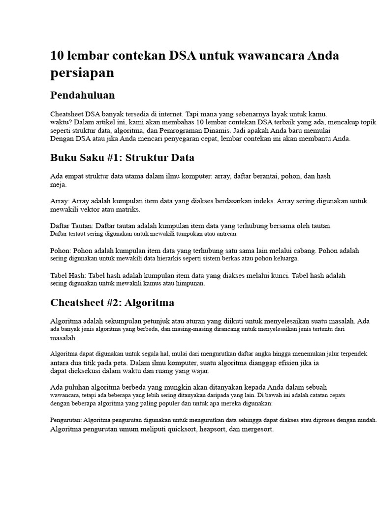 10 Cheatsheet DSA Untuk Persiapan Wawancara Anda | PDF