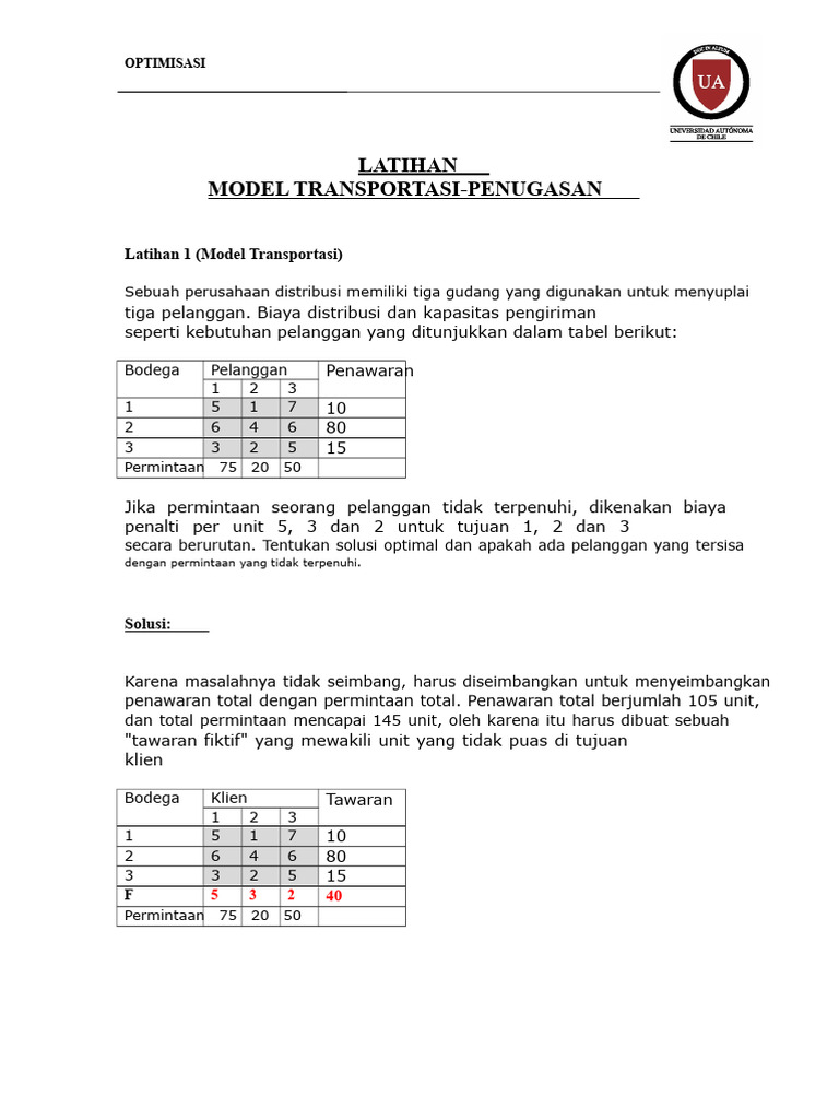 Optimasi Model Transportasi dan Penugasan | PDF