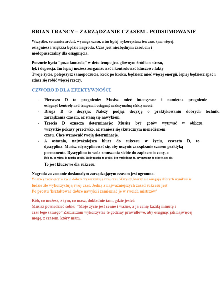 Brian Trancy - Zarządzanie Czasem | PDF