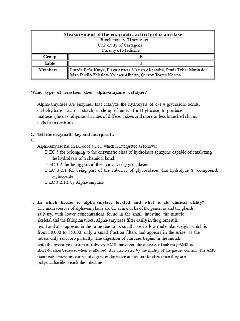 Alpha-Amylase Laboratory (1) | PDF | Biochemistry | Chemistry