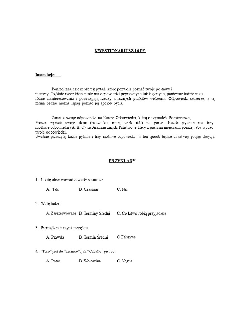 Kwestionariusz 16 PF | PDF