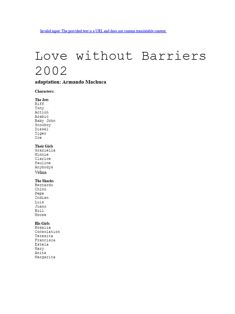 Love Without Barriers (West Side Story) | PDF